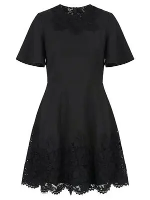 Valentino Garavani Lace-trimmed Flared Dress - Black