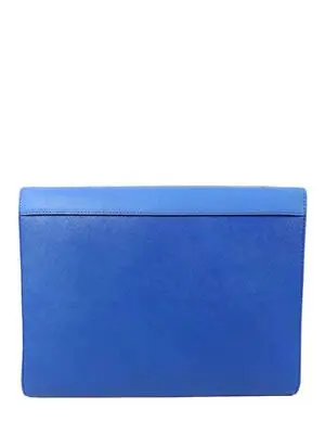 Mcm Foldover Top Logo Plaque Clutch Bag - Blue