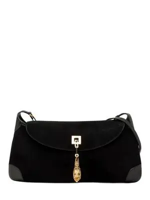 Gucci Suede Tiger Head Shoulder Bag - Black