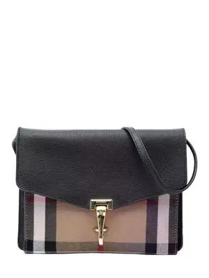 Burberry Small Leather And House Check Canvas Derby Macken Crossbody Bag - Black
