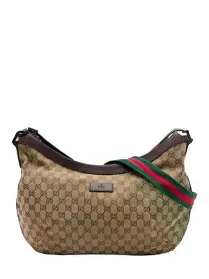 Gucci Gg Canvas Web Half Moon Crossbody Bag - Neutrals