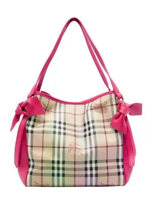 Burberry Haymarket Check Coated Canvas And Calfskin Canterbury Bow Tote Bag - Neutrals