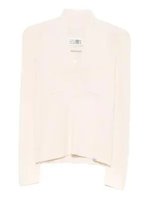 MAISON MARGIELA V-neck Ribbed Sweater With Pocket Detail - Neutrals