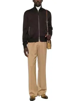 TOM FORD Leather-patch Zip-up Cardigan - Brown