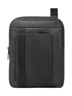 PIQUADRO Logo-embossed Leather Messenger Bag - Grey