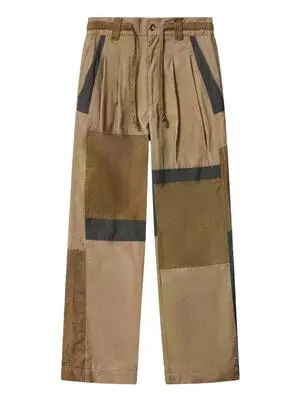 MARANT Khaki Cotton Patchwork Pleated Trousers - Neutrals