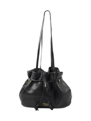 Prada Lambskin Tassel Drawstring Bucket Bag - Black