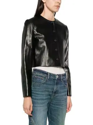 Brandon Maxwell Ryder Cropped Leather Jacket - Black