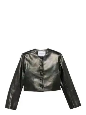 Brandon Maxwell Ryder Cropped Leather Jacket - Black