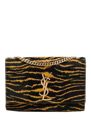 Saint Laurent Small Tiger Print Pony Hair Monogram Kate Crossbody Bag - Brown