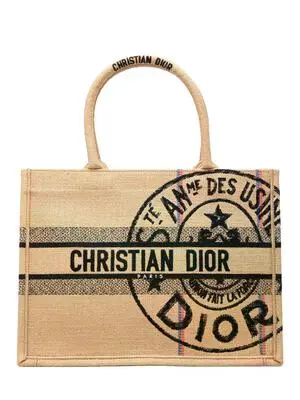 Dior Christian Dior 2022 Jute Embroidered Book Tote Bag Neutrals