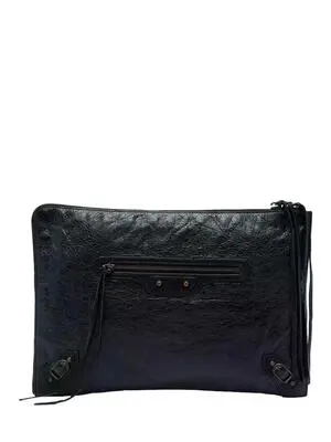 Balenciaga 2016 Lambskin Motocross Classic Flat Clutch Bag - Black