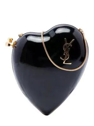 Saint Laurent Patent Heart Box Chain Crossbody Bag - Black