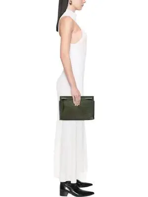 Loewe Embossed Leather Anagram Repeat T Pouch Clutch Bag - Green