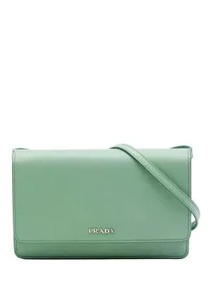 Prada Saffiano Leather Wallet On Strap Crossbody Bag - Green