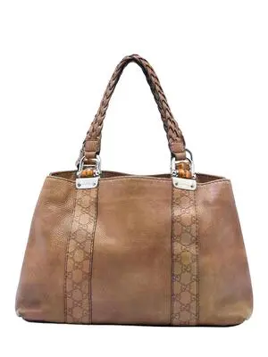 Gucci Calfskin Bamboo Libeccio Tote Bag - Brown