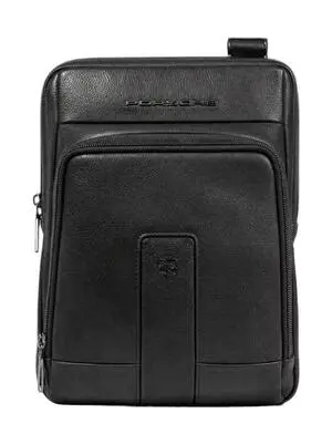 PIQUADRO Logo Plaque Leather Backpack - Black