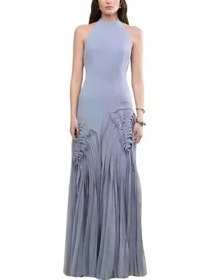 AMUR Elani Wave-pleated Gown - Blue