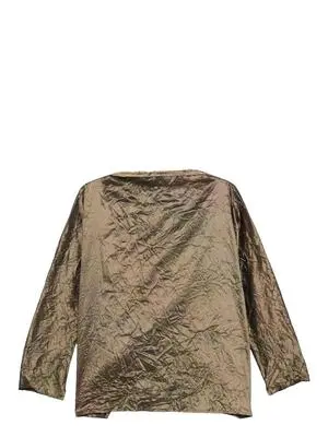 DANIELA GREGIS Crinkled High Neck Long Sleeve Blouse - Brown