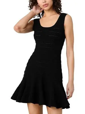 French Connection Cecilia Pointelle Flare Mini Dress - Black