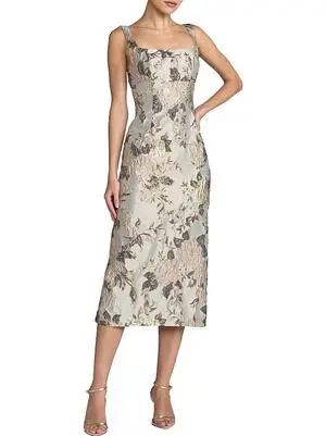 Mac Duggal Floral Brocade Midi Dress - Platinum Multi