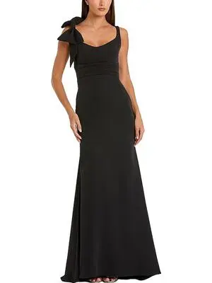 Mac Duggal Petite Scoop Neck Trumpet Gown With Bow Detail - Black