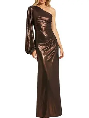 Mac Duggal One Shoulder Long Sleeve Gown - Chocolate
