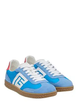 Balmain Swan Trainers In Leather, Suede And Nylon - Blue
