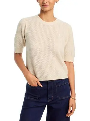 FRAME Gathered Honeycomb Cashmere Sweater - Cream