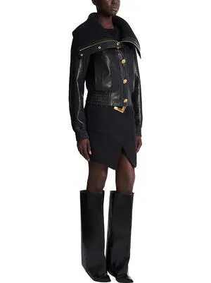 Balmain Lambskin And Knit Bomber Jacket - Black