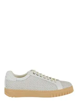 FERRAGAMO Woven Leather Lace-up Sneakers - White