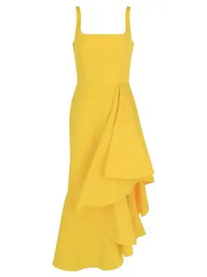 Alexander McQueen Asymmetrical Draped Midi Dress - Yellow