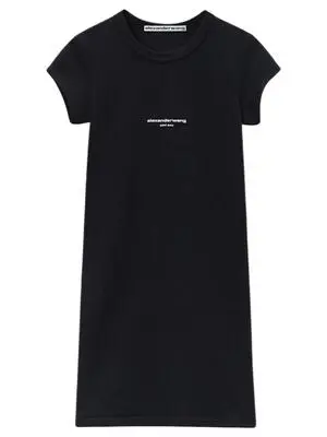 Alexander Wang Logo Print Fitted Short Sleeve Mini Dress - Black
