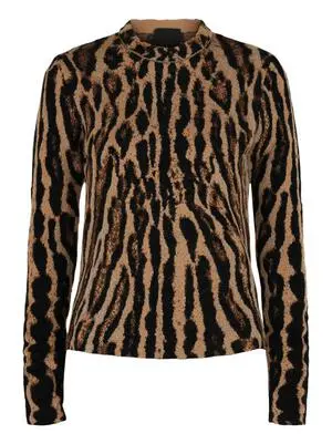 Givenchy Cropped Leopard Print Knit Sweater - Brown