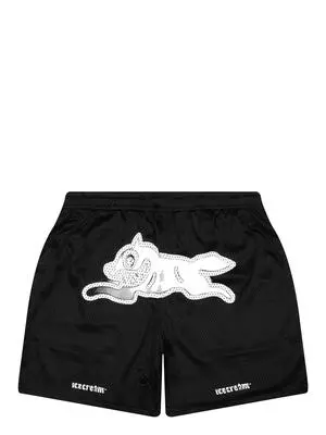 ICECREAM Mesh Shorts With Graphic Detail - Black