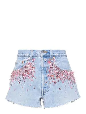 Miu Miu X Levi's Embellished Denim Shorts - Blue