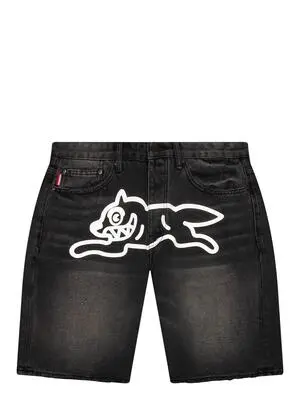 ICECREAM Graphic Denim Shorts - Black
