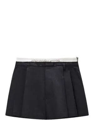 Alexander Wang Logo Elastic High-rise Pleated Short - Black