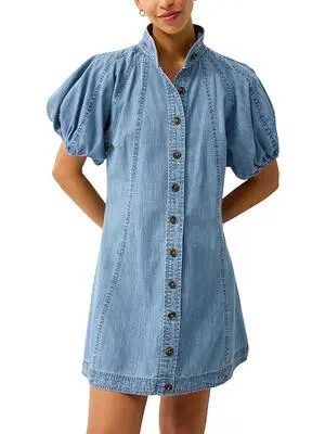 MARIE OLIVER Esther Denim Dress With Puff Sleeves - Lightwash
