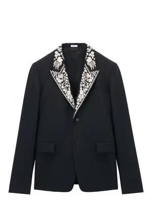 Alexander McQueen Floral Embroidery Double-breasted Jacket - Black