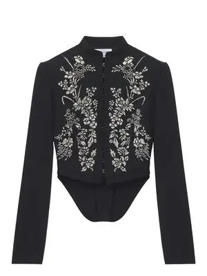 Alexander McQueen Floral Embroidery Cropped Jacket - Black
