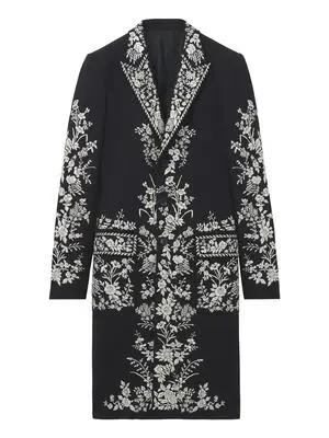 Alexander McQueen Floral Embroidery Long Coat - Black