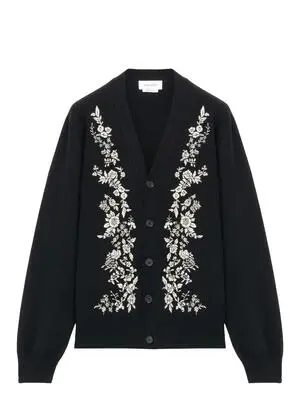 Alexander McQueen Floral Embroidered V-neck Cardigan - Black/ivory