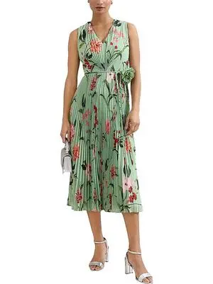 PHASE EIGHT Simara Floral Pleated Midi Dress - Green