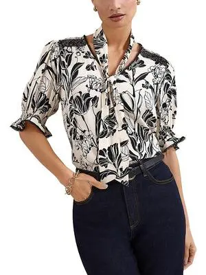 PHASE EIGHT Aisra Lace Trim Printed Blouse - Black/ivory