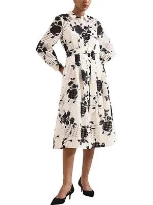 PHASE EIGHT Floral Print Belted Midi Dress - White