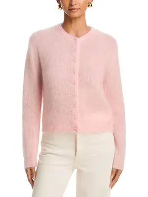 MOTHER The Cropped Cardigan Crewneck Sweater - Powder