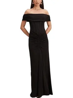 EVER NEW Ever New Bardot Neck Maxi Dress With Ruched Detailing