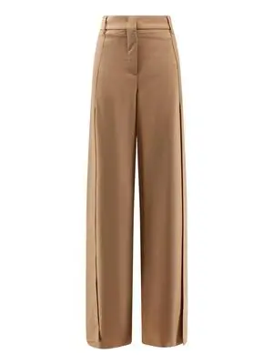 SEMICOUTURE Wide Leg Virgin Wool Blend Trousers - Beige