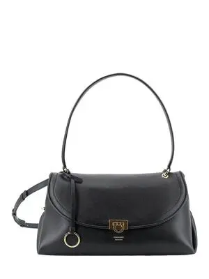 FERRAGAMO FERRAGAMO Leather Shoulder Bag With Gancini Detail Black